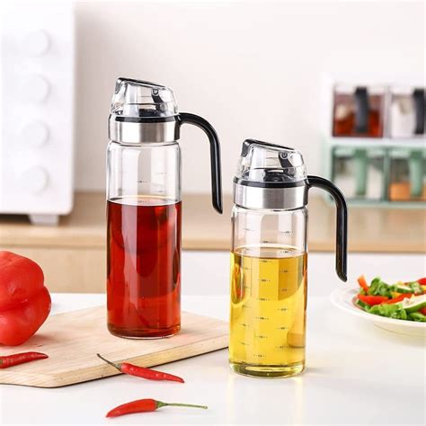 Auto Open Cover Glass Oil And Vinegar Cruet Condiment Container With