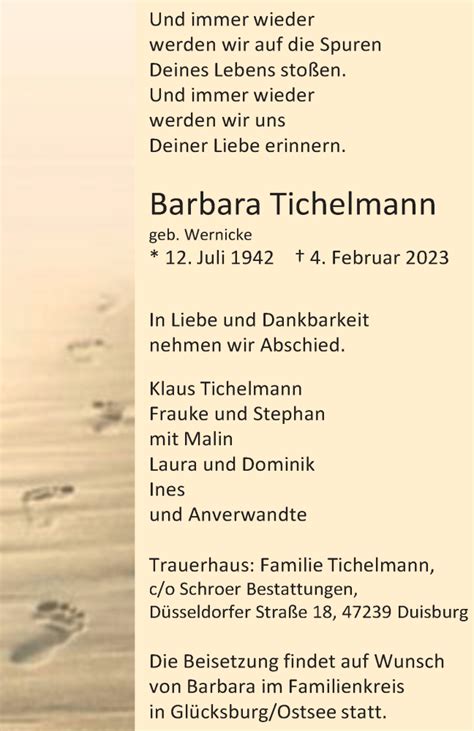 Traueranzeigen Von Barbara Tichelmann Trauer In Nrwde