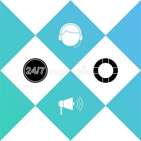 Set Clock 24 Hours Megaphone Man With Headset And Lifebuoy Icon