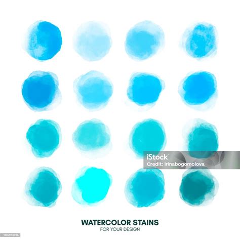 둥근 모양 얼룩 원 흰색에 고립 된 방울을 그린 다채로운 수채화 손 세트 예술적 디자인을 위한 일러스트레이션 가리키기에 대한 스톡 벡터 아트 및 기타 이미지 Istock