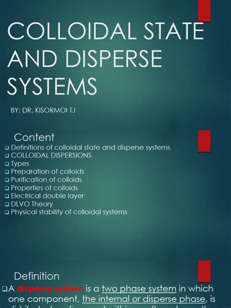 Topic 2 Colloidal States And Disperse Systems Pdf Ion Colloid