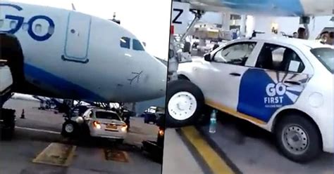 Go First Car Goes Under Indigo Plane Narrowly Escapes Collision With