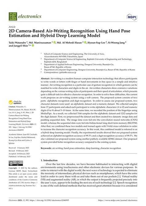 Pdf 2d Camera Based Air Writing Recognition Using Hand Pose