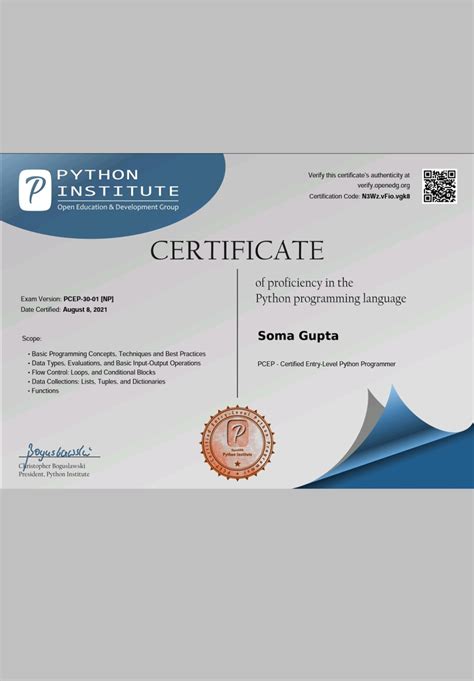 soma gupta on linkedin got the certificate of proficiency in python