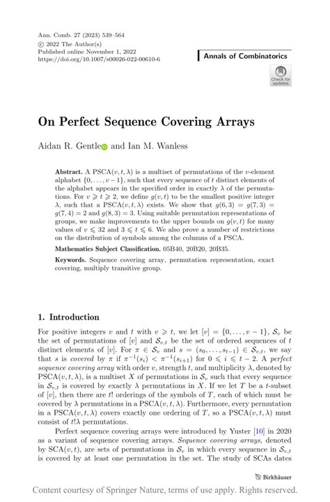 Pdf On Perfect Sequence Covering Arrays