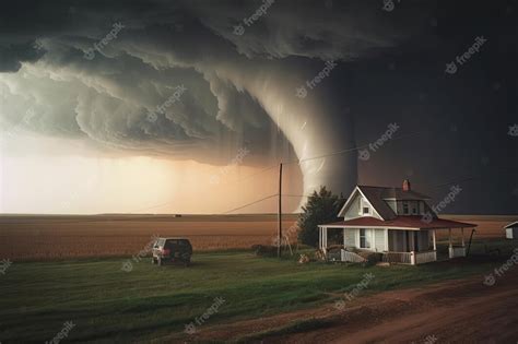 Premium AI Image | A large tornado hazard a strong and dark storm that ...