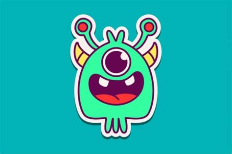 Sticker Cute Monster Cartoon Doodle Graphic By Akhmadmutohar83 · Creative Fabrica