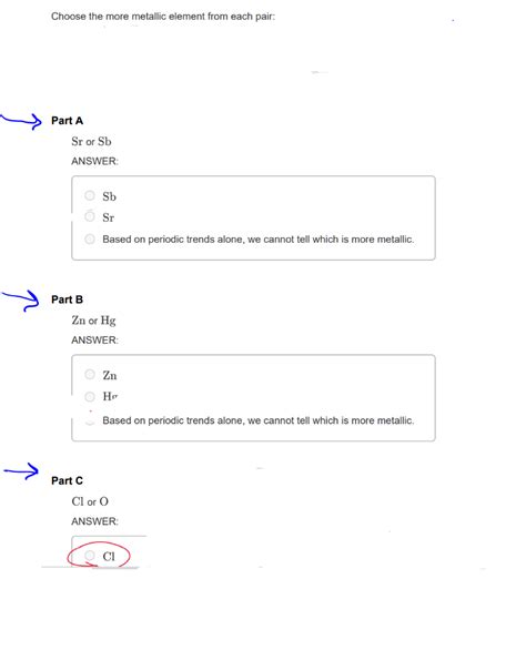 solved choose the more metallic element from each pair part