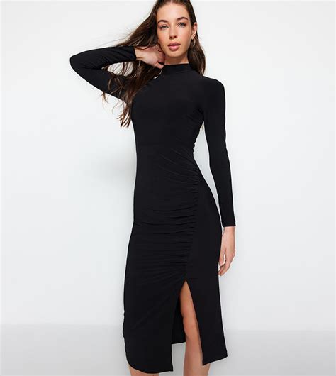 Buy Trendyol Ruched Long Sleeves Slit Dress In Black 6thstreet Uae