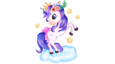 Unicornio De Dibujos Animados Lindo Púrpura PNG Dibujos Animados