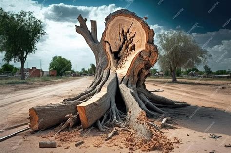 Arbre Détruit Par Tronçonneuse Avec Scie Au Sol Photo Premium