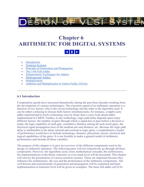 Chapter 6 Arithmetic For Digital Systems