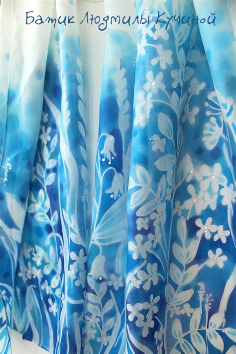 Батик шарф Синие цветы 178 45см Шелк туаль использован … Flickr