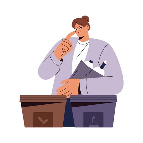 Premium Vector People Sorting Garbage Separate Trash Throw Rubbish Woman With Plastic Bottles