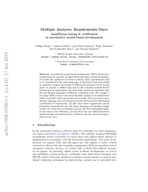 Pdf Multiple Analyses Requirements Once Simplifying Testing And Verification In Automotive