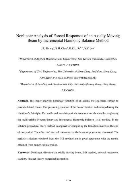 Pdf Nonlinear Analysis Of Forced Responses Of An Axially Moving Beam