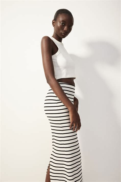 Ribbed Pencil Skirt Whiteblack Striped Ladies Handm Us