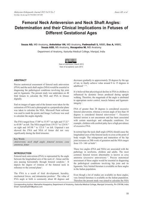 Pdf Femoral Neck Anteversion And Neck Shaft Angles Determination And