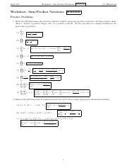 Sum Product Notation Sol Pdf Math Worksheet Sum Product Notations Solutions A J