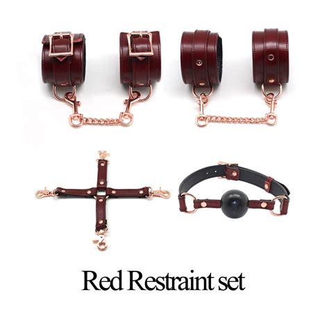 Red Hogtie Gag Bdsm Set Handcuffs Ankle Cuffs Hogtie Etsy