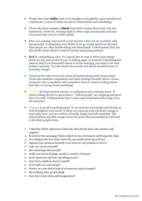 True Colors Reading For Detail Dee English ESL Worksheets Pdf Doc