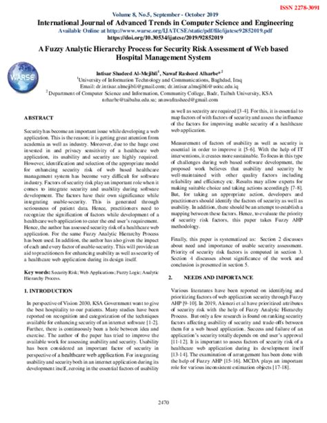 Pdf A Fuzzy Analytic Hierarchy Process For Security Risk Assessment Of Web Based Hospital