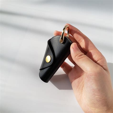 Black Mini Mango Leather Key Case Minimalist Key Pouch Home
