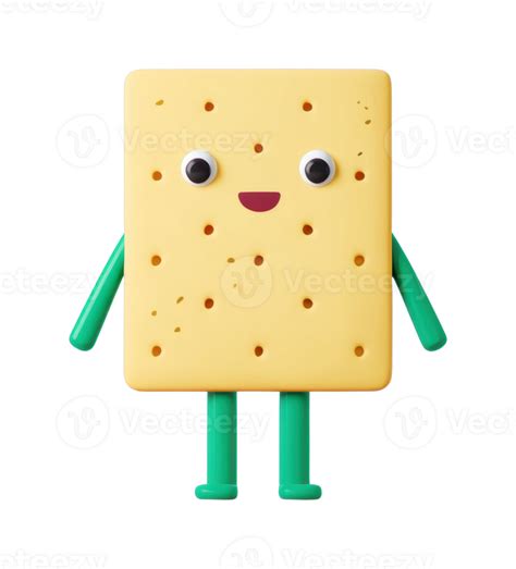Cute Animated Cheese Cracker Character With Googly Eyes And Green Limbs 67616064 Png