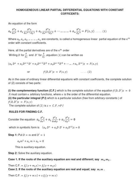 Homogeneous Linear Partial Differential Equations With Constant