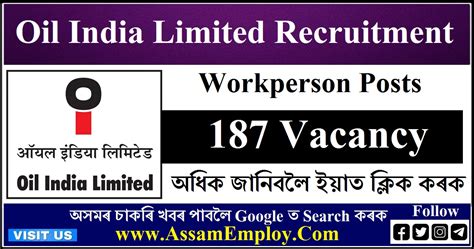 Oil India Limited Recruitment 2023 187 Workperson Vacancy Online