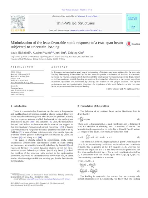 Pdf Minimization Of The Least Favorable Static Response Of A Two Span