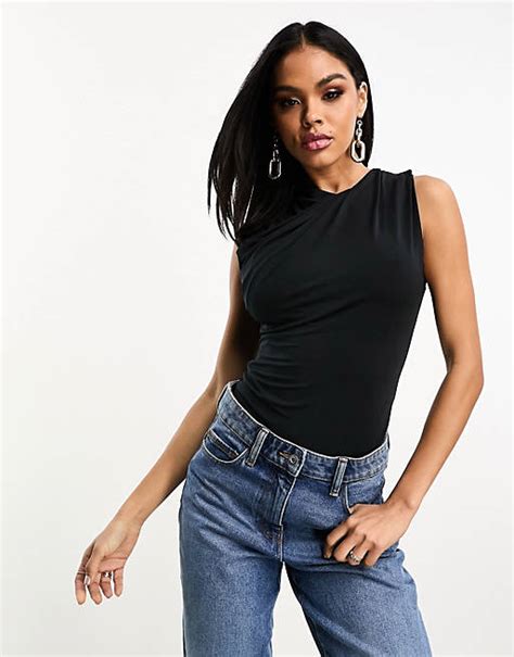 Abercrombie And Fitch Seamless Wrap Neck Bodysuit In Black Asos