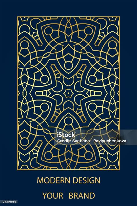 책 표지 디자인 수직 템플릿 기하학적 민족 금 패턴이 있는 파란색 배경 프레임에 스테인드 글라스 텍스트의 위치 동양 아시아 인도 멕시코 아즈텍의 세련된 장식품 0명에 대한