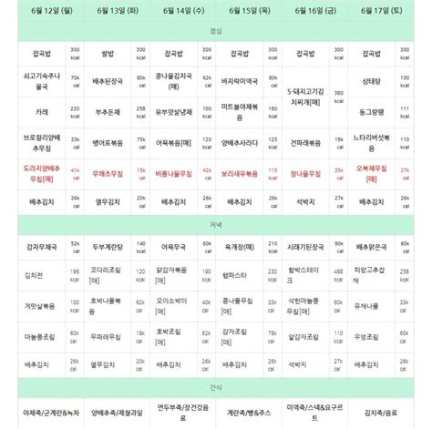 2023년 6월 둘째 주 식단표 강서 봄연세데이케어센터 강서구 양천구 주간보호센터 데이케어센터 노인유치원