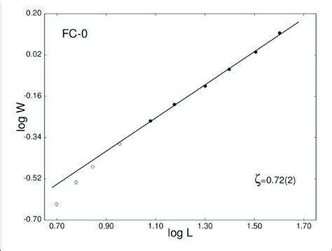 log log plot showing average roughness w as a function of system