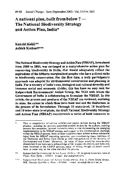 Pdf A National Plan Built From Below — The National Biodiversity