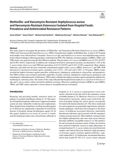 Methicillin And Vancomycin Resistant Staphylococcus Aureus And Vancomycin Resistant Enterococci