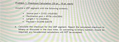 solved problem 1 checksum calculation 20 pt 10 pt each