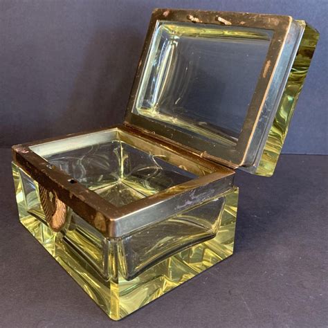 Rare Mid Century Modern French Yellow Crystal Glass Ormolu Bronze