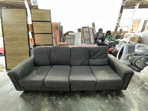 Modern Style Fabric 4 Seater Sofa Grey Colour Fabrik Gaya Moden Sofa