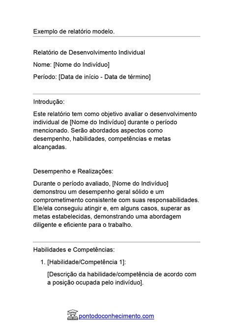 Relatório De Desenvolvimento Individual Relatório Modelo Ponto Do