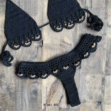 Womens Crochet Micro Bikini Set High Waist Thong Halter Sexy Swimwear
