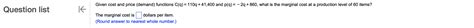 solved given cost and price demand functions