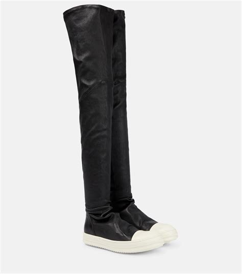 Stocking Over The Knee Leather Boots In Black Rick Owens Mytheresa