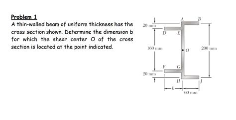 Problem 1 A Thin Walled Beam Of Uniform Thickness Has The Cross Section Shown Determine The