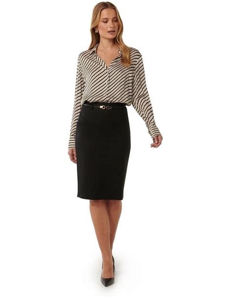Forever New Dina Belted Pencil Skirt In Black Myer