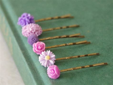 Purple Flower Hair Clips Purple Flower Bobby Pins Lilac Hair Pin