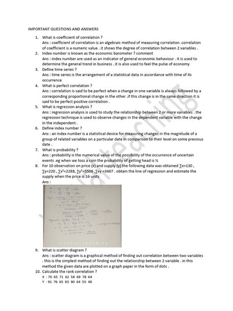 Important Questions And Answers Of Qt Pdf Regression Analysis
