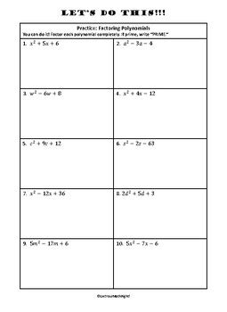 Practice Factoring Polynomials By GetYourMathRight TPT