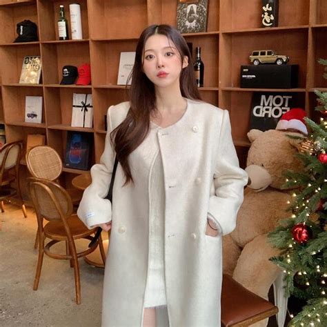 무배 WOOL 여신룩 handmade 프리미엄 노카라 울 더블 롱 핸드메이드 코트 세미 루즈핏 하이퀄리티 모헤어 로브 크리스마스룩 연말룩 COL